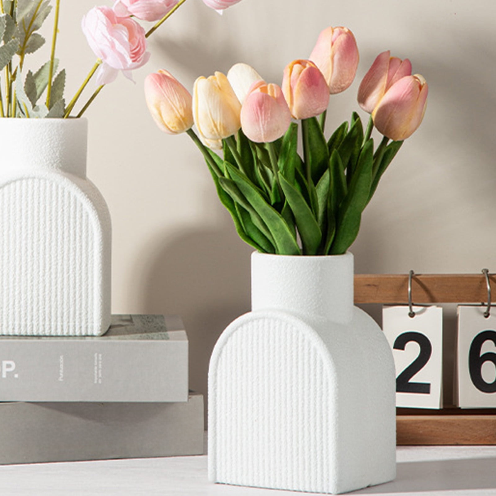 Fasiaou Store 1 Packs Hydroponic Vase Ceramic Look Plastic Flower Vase ...