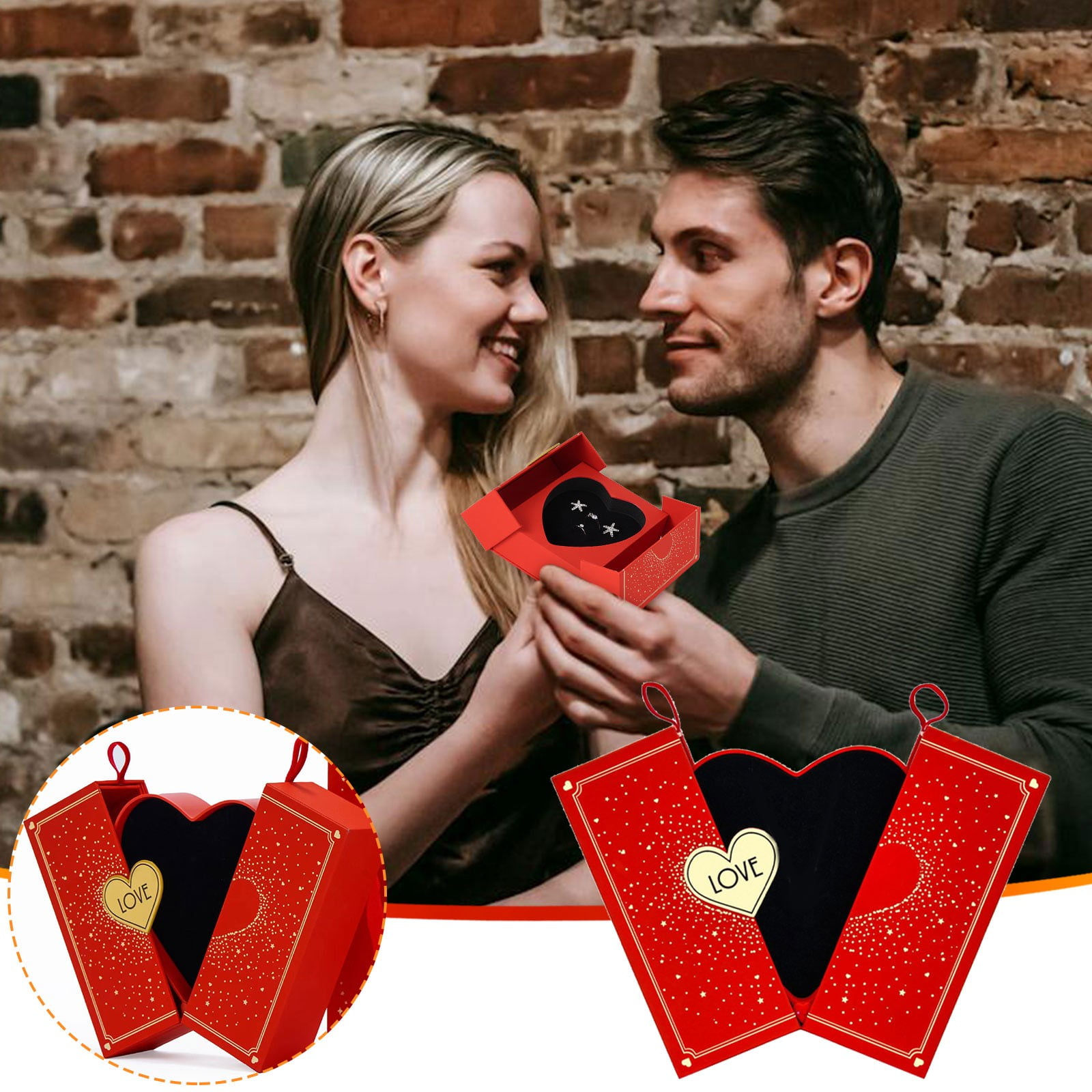 Fasiaou Valentine's Day Double Open Jewelry Gift Box Heart Shaped Gift ...