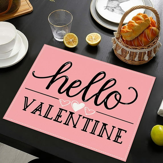 Fasiaou Valentine's Day Pinks Meal Mat Linen Printed Table Mat Home ...