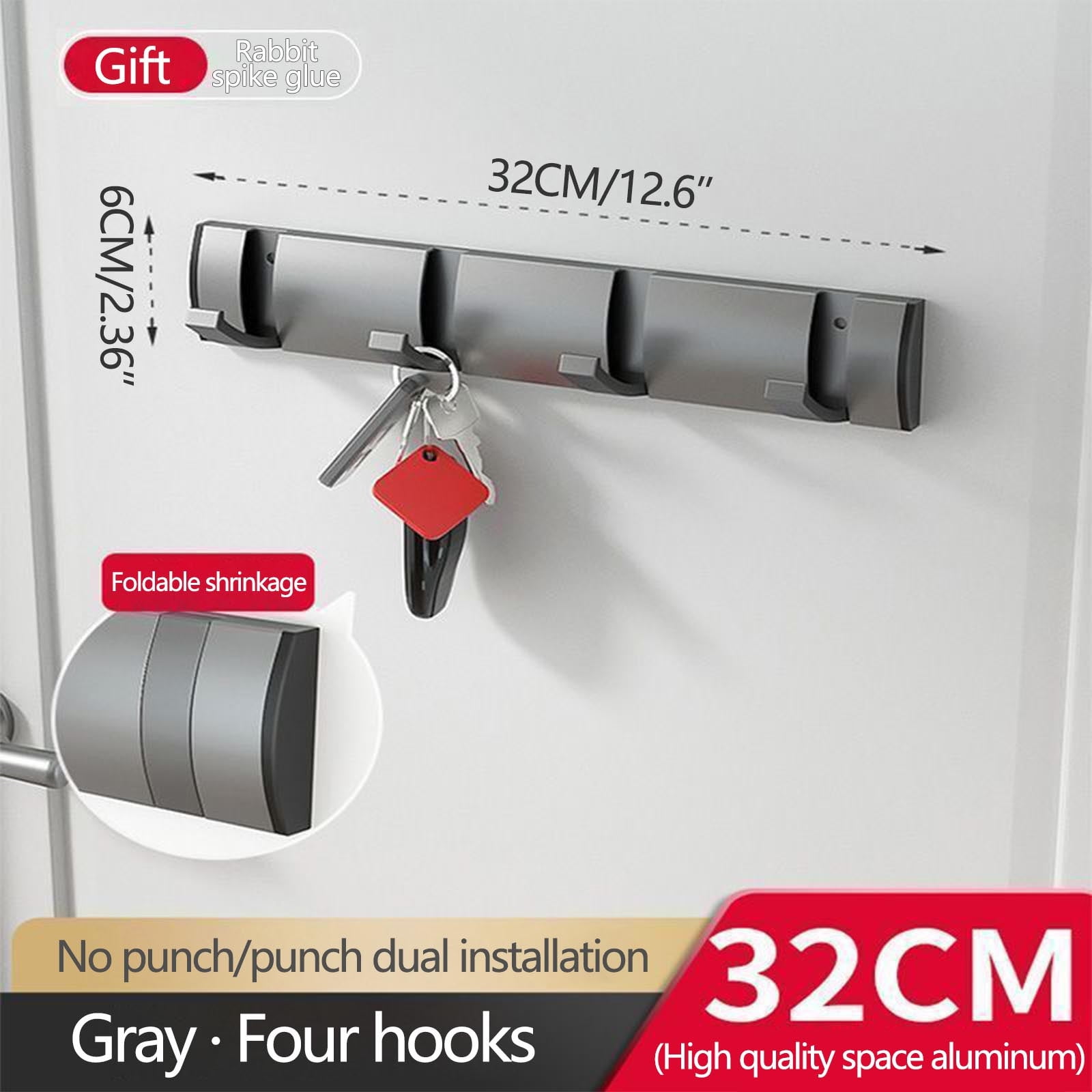 Fasiaou White Wall Mounted Coat Rack Folding Aluminum Coat Rack with 4 ...