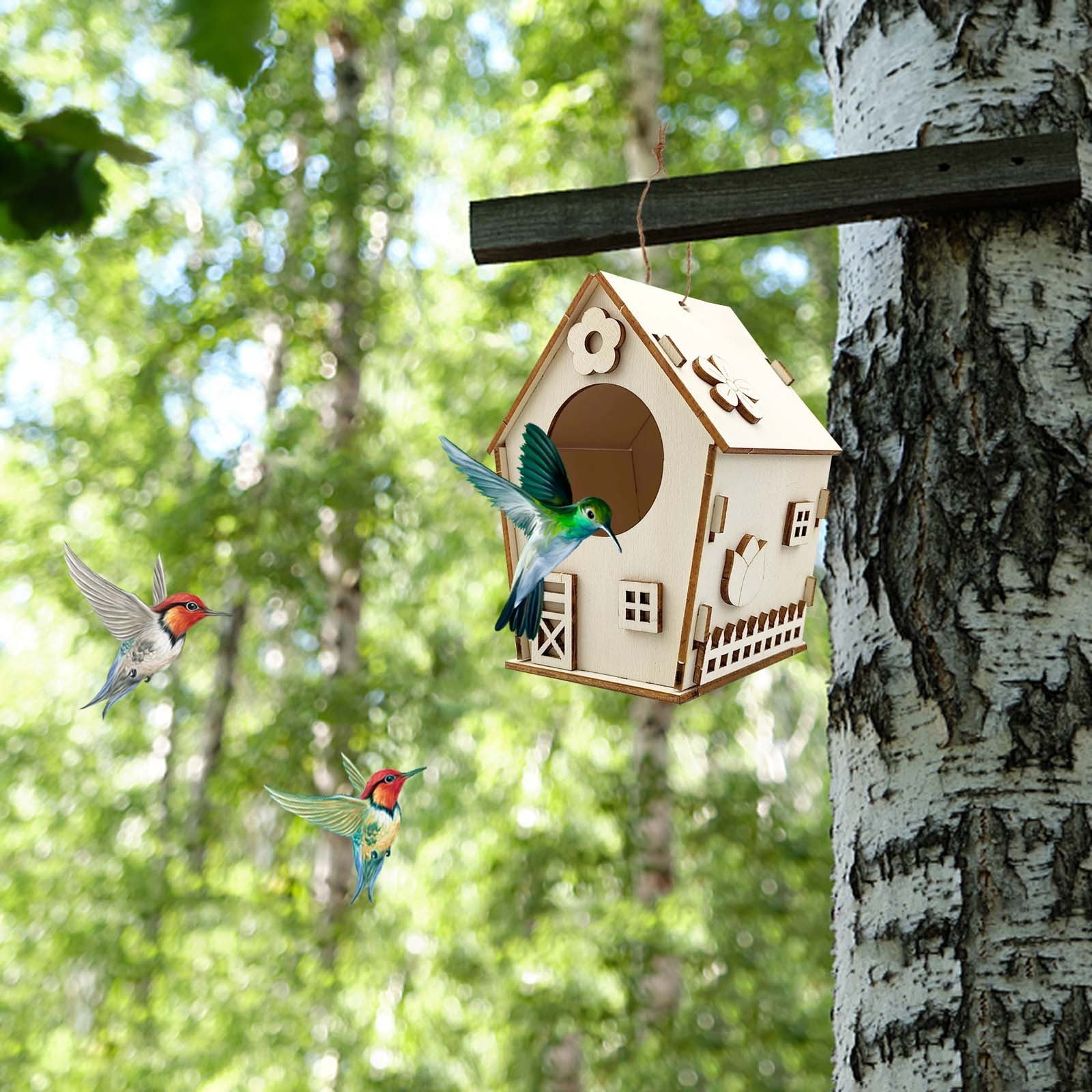 Fasiaou Wooden Birdhouse Creative Wooden Hanging Bird House for Small ...