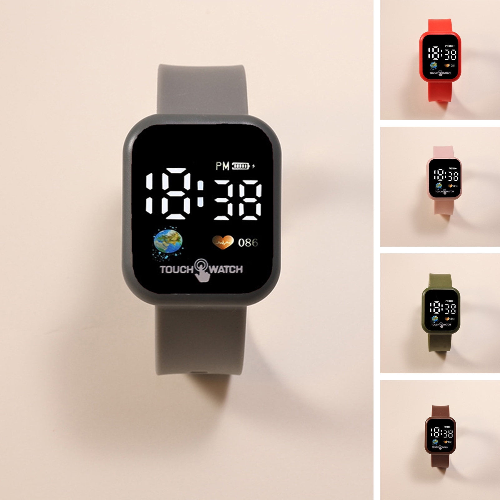 Fasijew Digital Watch LED Display Watch Earth Design Sport Watch Square ...