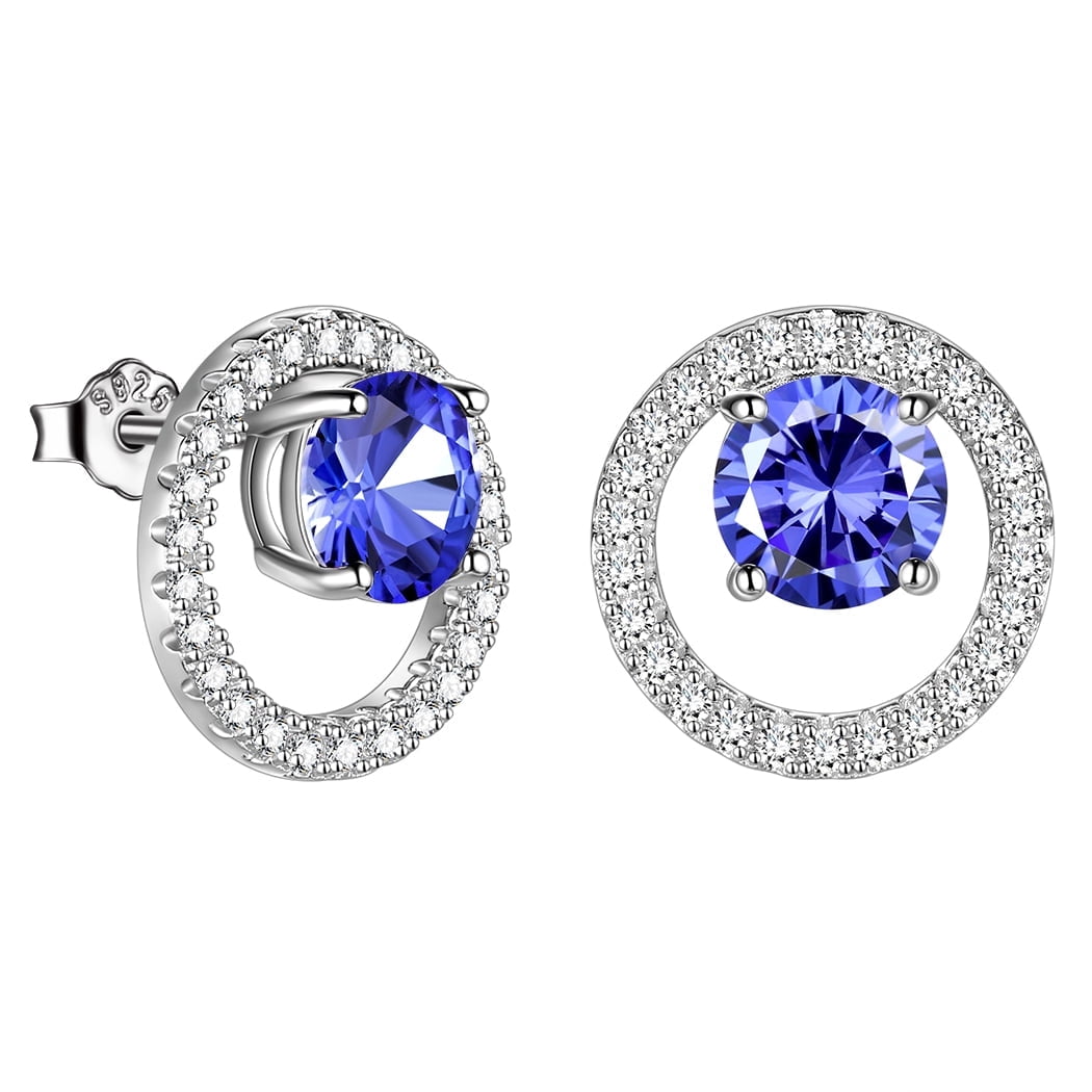 Fasjewly Birthstone Stud Earrings,925 Sterling Silver Birth Moth Halo ...