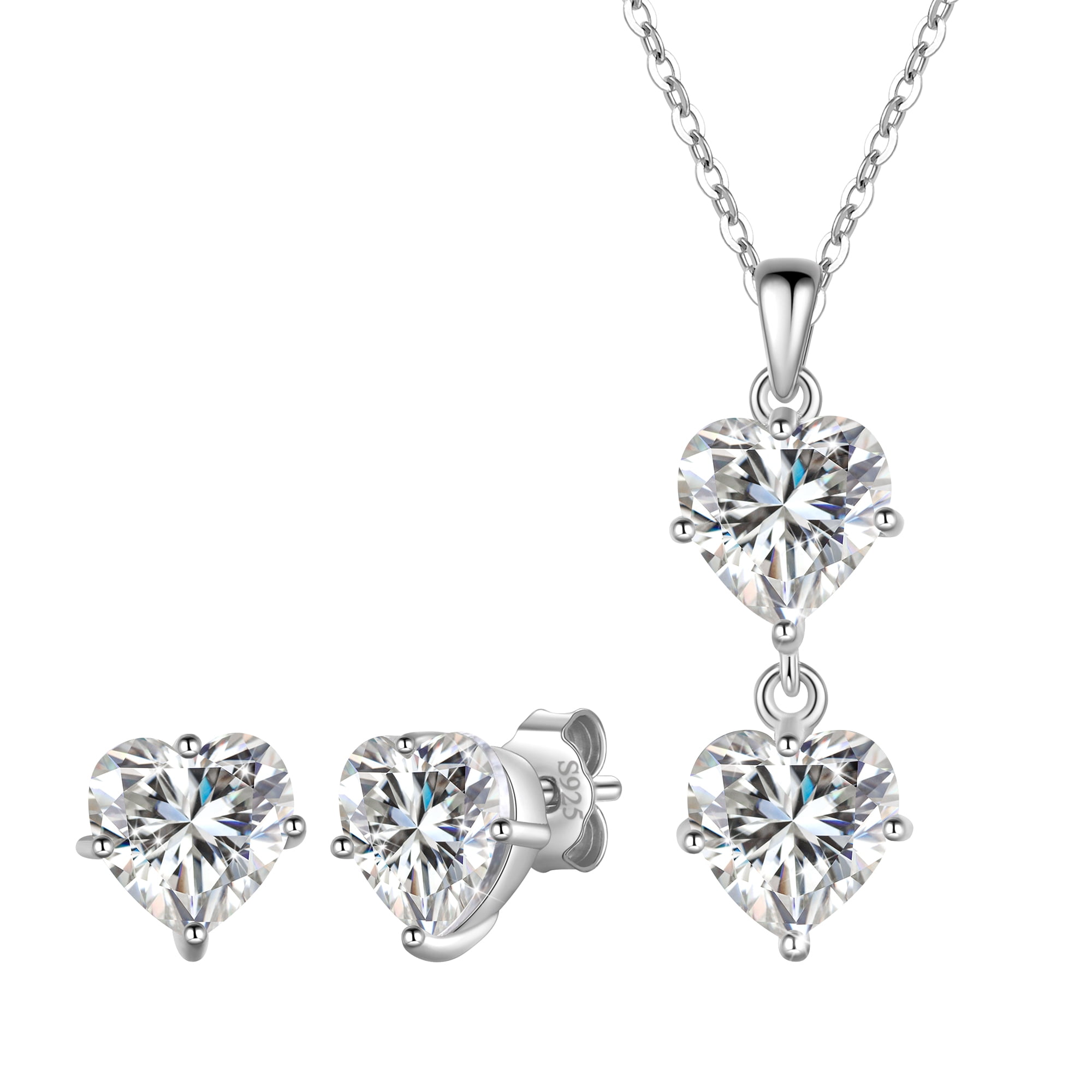 Fasjewly Heart Jewelry Set,Sterling Silver Love Heart Birthstone ...
