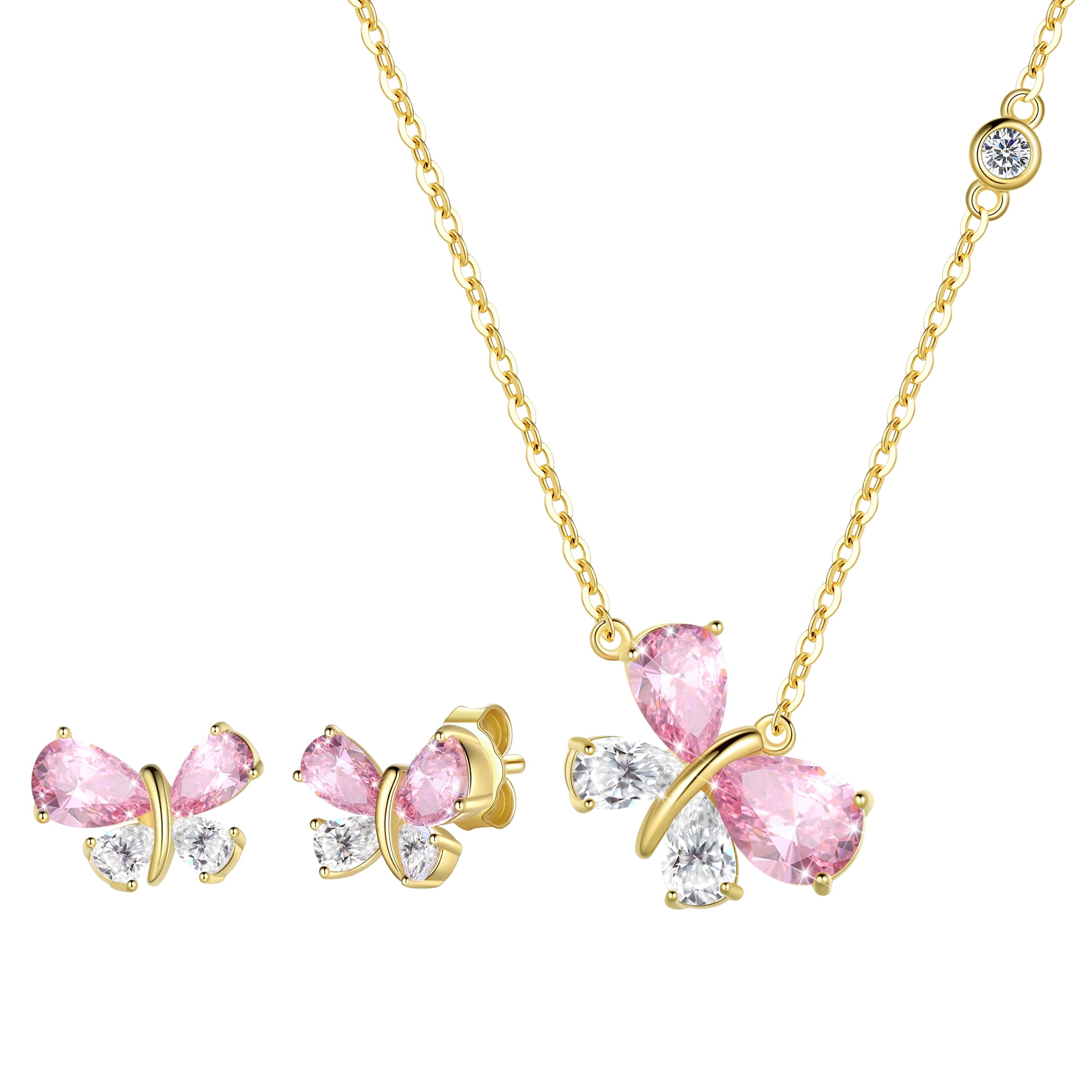 Fasjewly Pink Butterfly Jewelry Set,Sterling Silver Butterflies ...