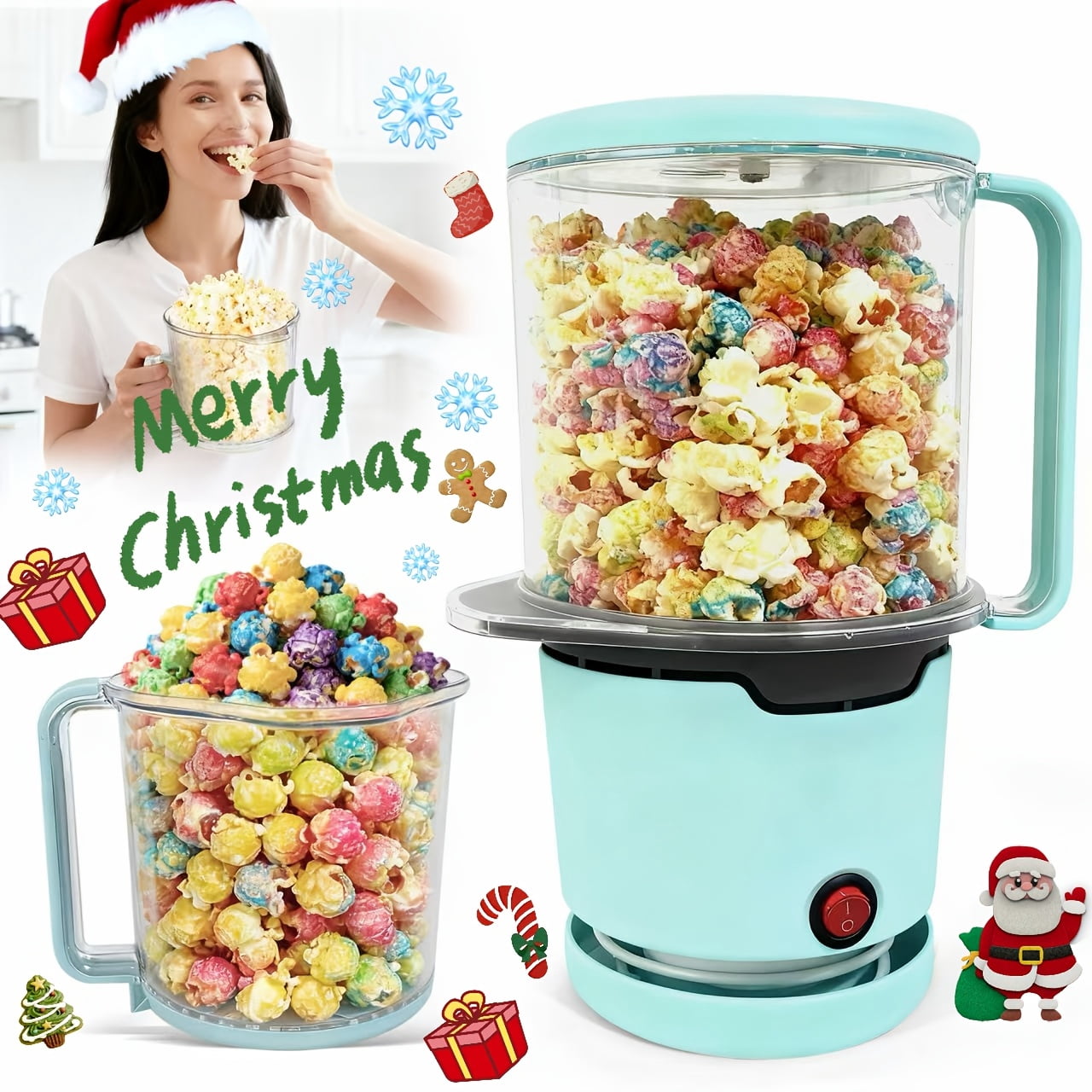 Fast 2-Minute Popcorn Maker with Built-in Serving Bowl, High-Efficiency ...