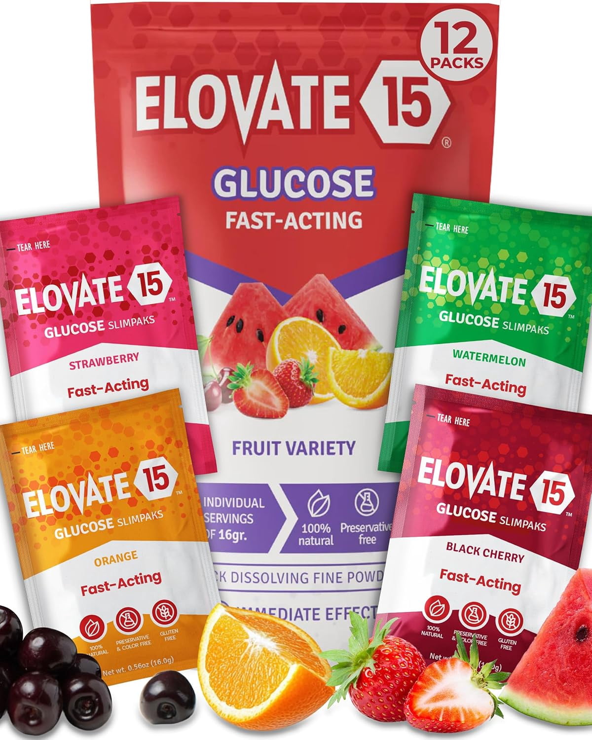 Fast Acting Glucose Powder Packets, Fruit Variety - Quick Dissolving ...