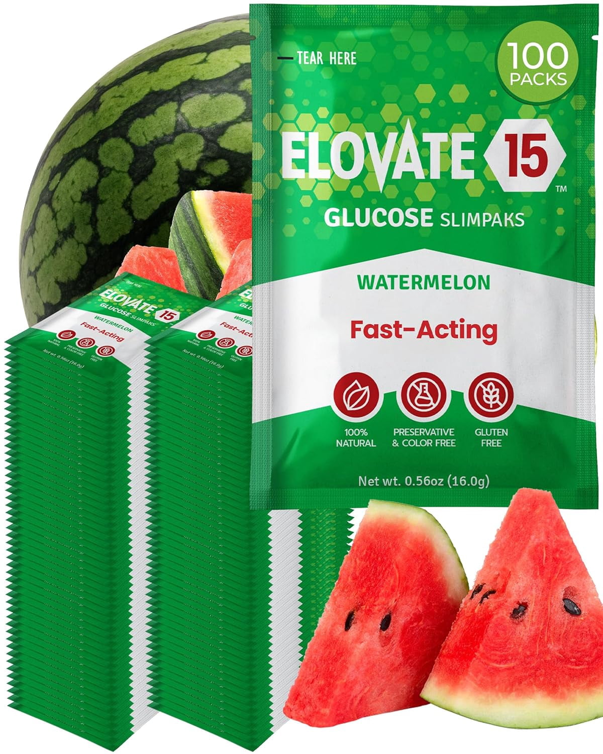 Fast Acting Glucose Powder Packets, Watermelon - Quick Dissolving, 15g ...