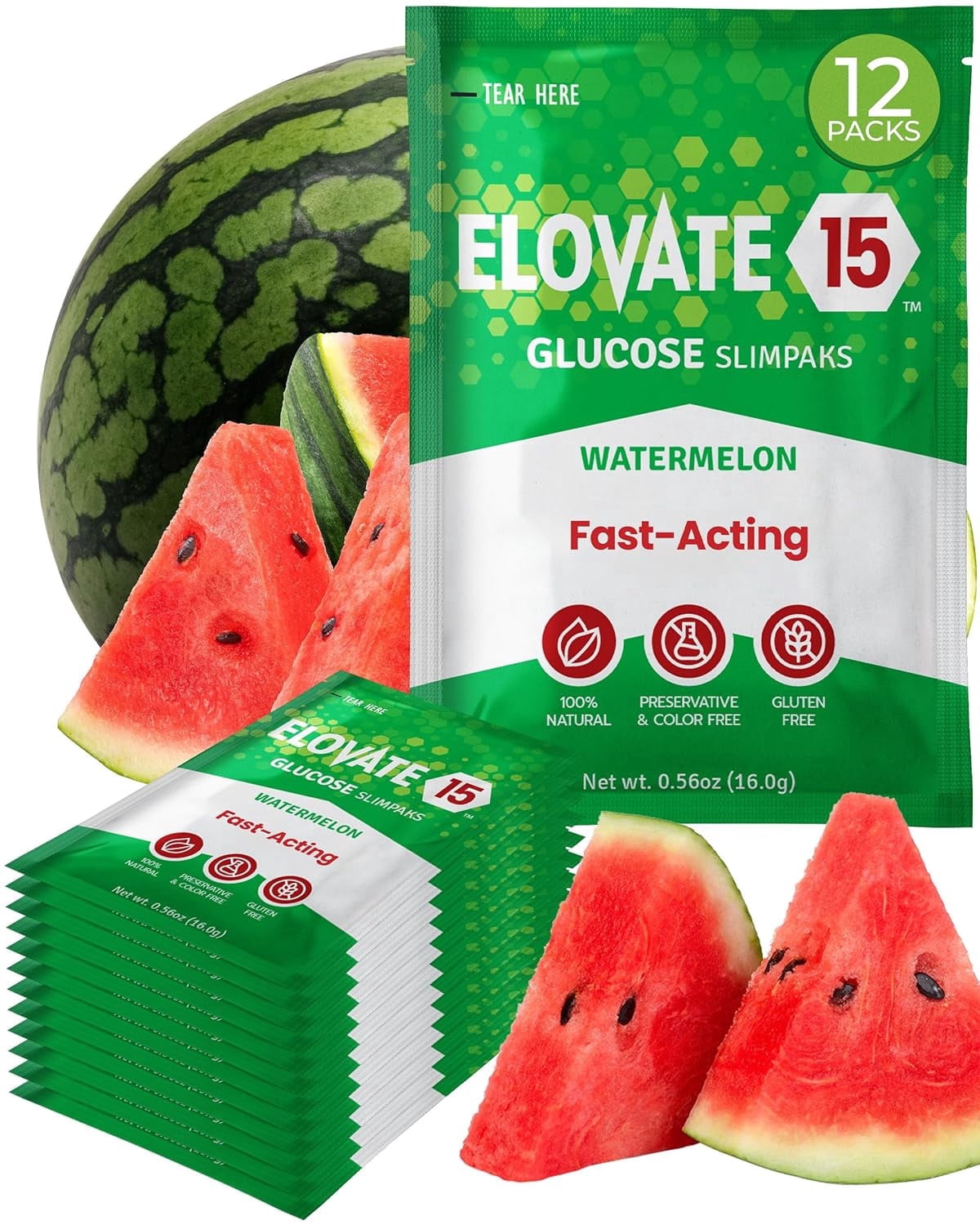 Fast Acting Glucose Powder Packets, Watermelon - Quick Dissolving, 15g ...