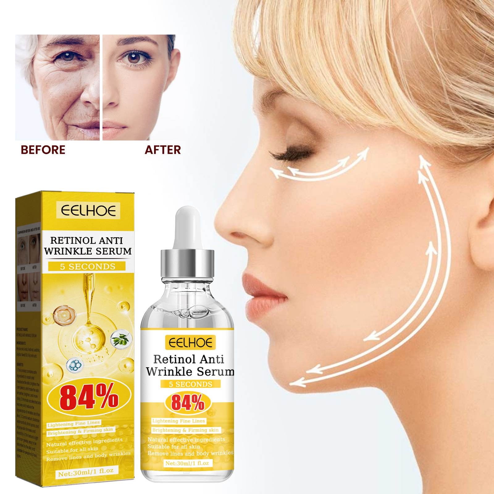 Fast-Acting Retinol Anti-Wrinkle Serum, 30ml Concentrated Formula for ...