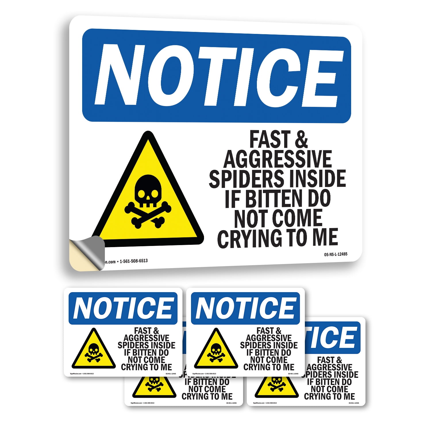 Fast And Aggressive Spiders Inside With Symbol OSHA Notice Vinyl Decal ...