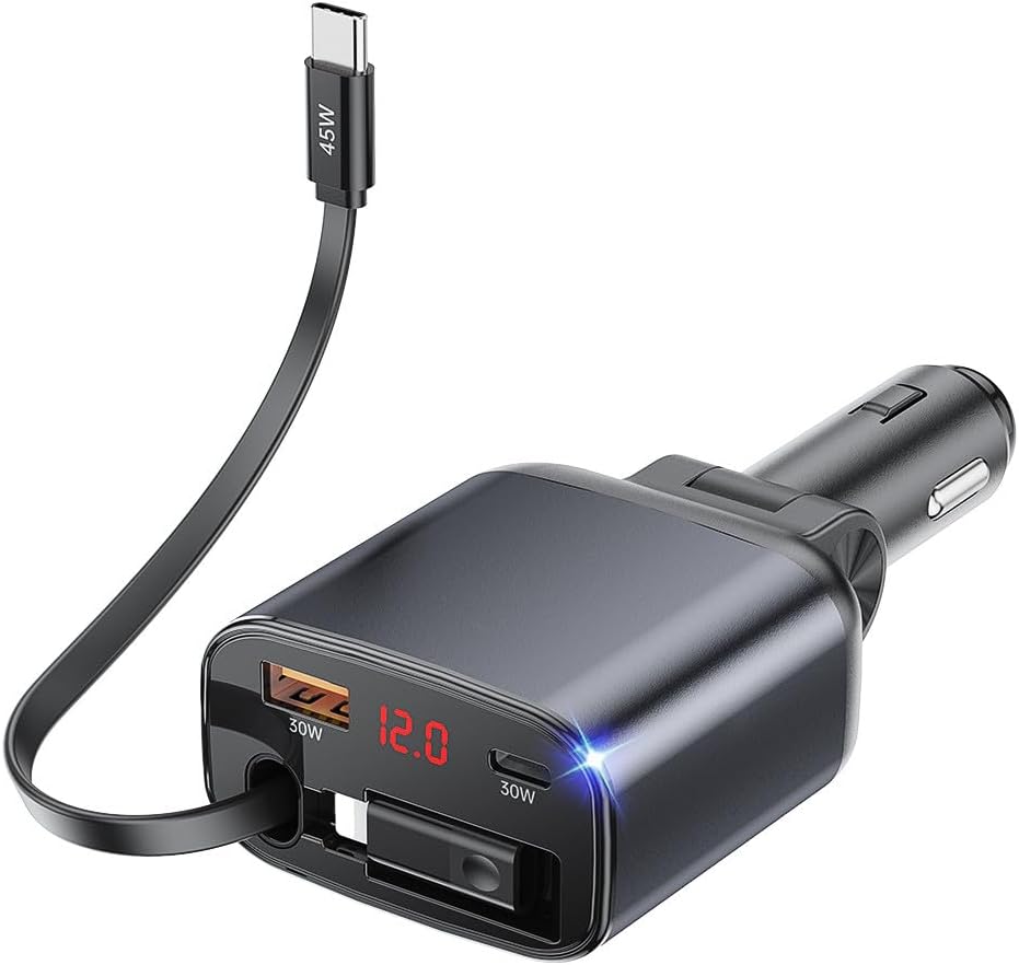Fast Car Charger】The 4 in 1 Retractable Car Charger is equipped with a ...