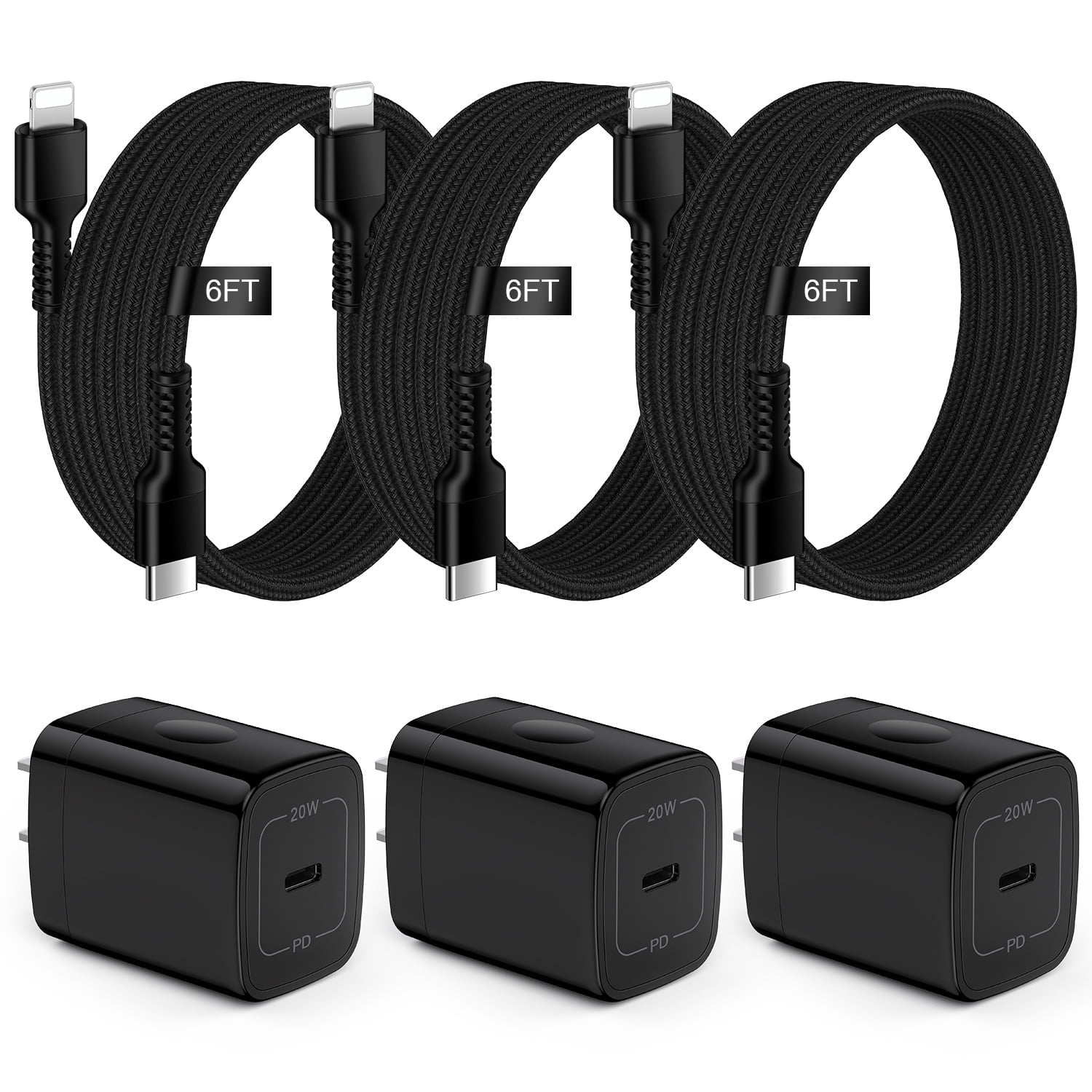 Fast Charger Compatible for iPhone 3 Pack with Type C Wall Charger ...