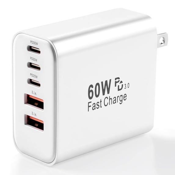 Fast Charger USB C Charger Block, 60W USBC Charging Cubes, 5-Port PD+QC ...