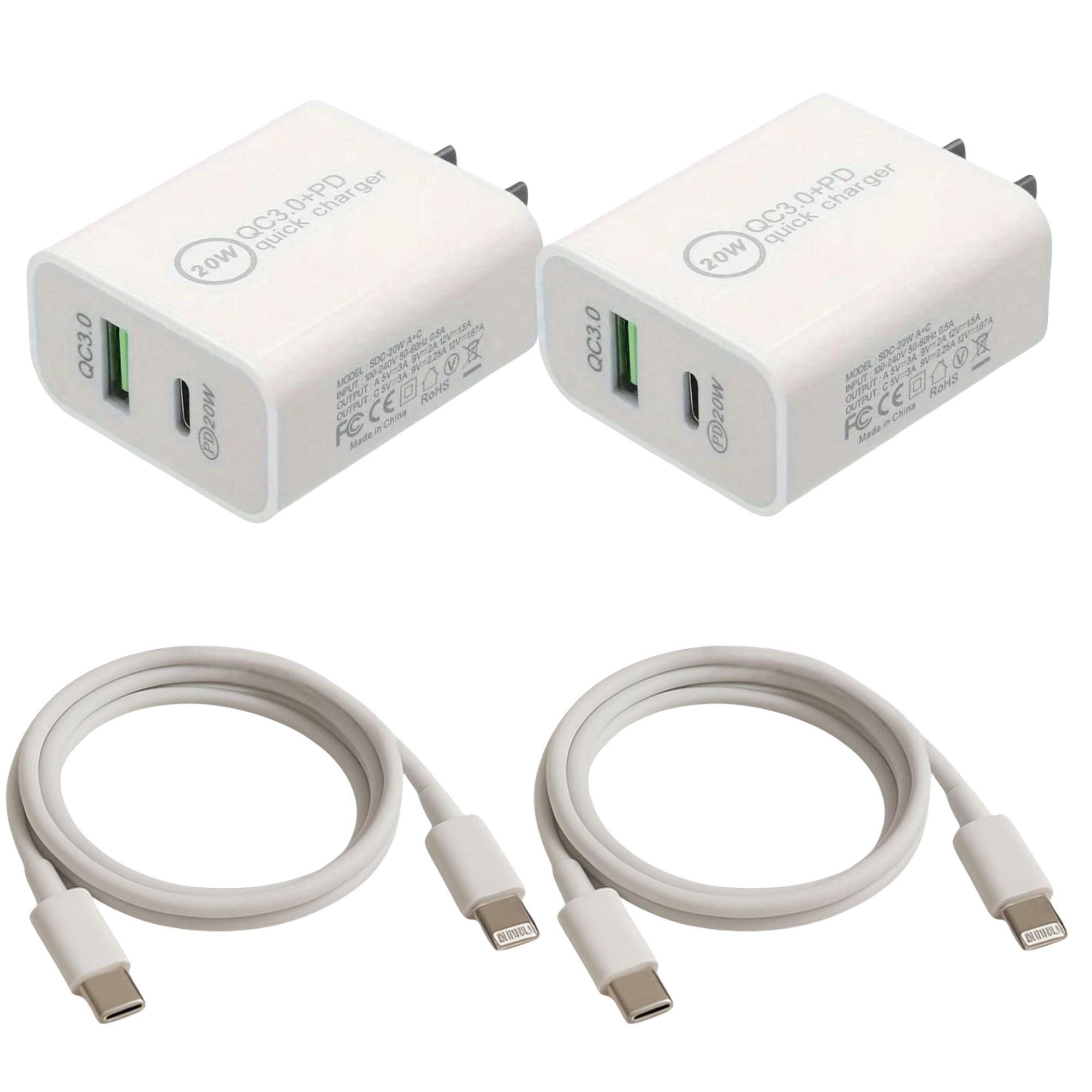 Fast Charging 20W Wall Charger Set, 2 Power Adapters with USB-C and USB ...