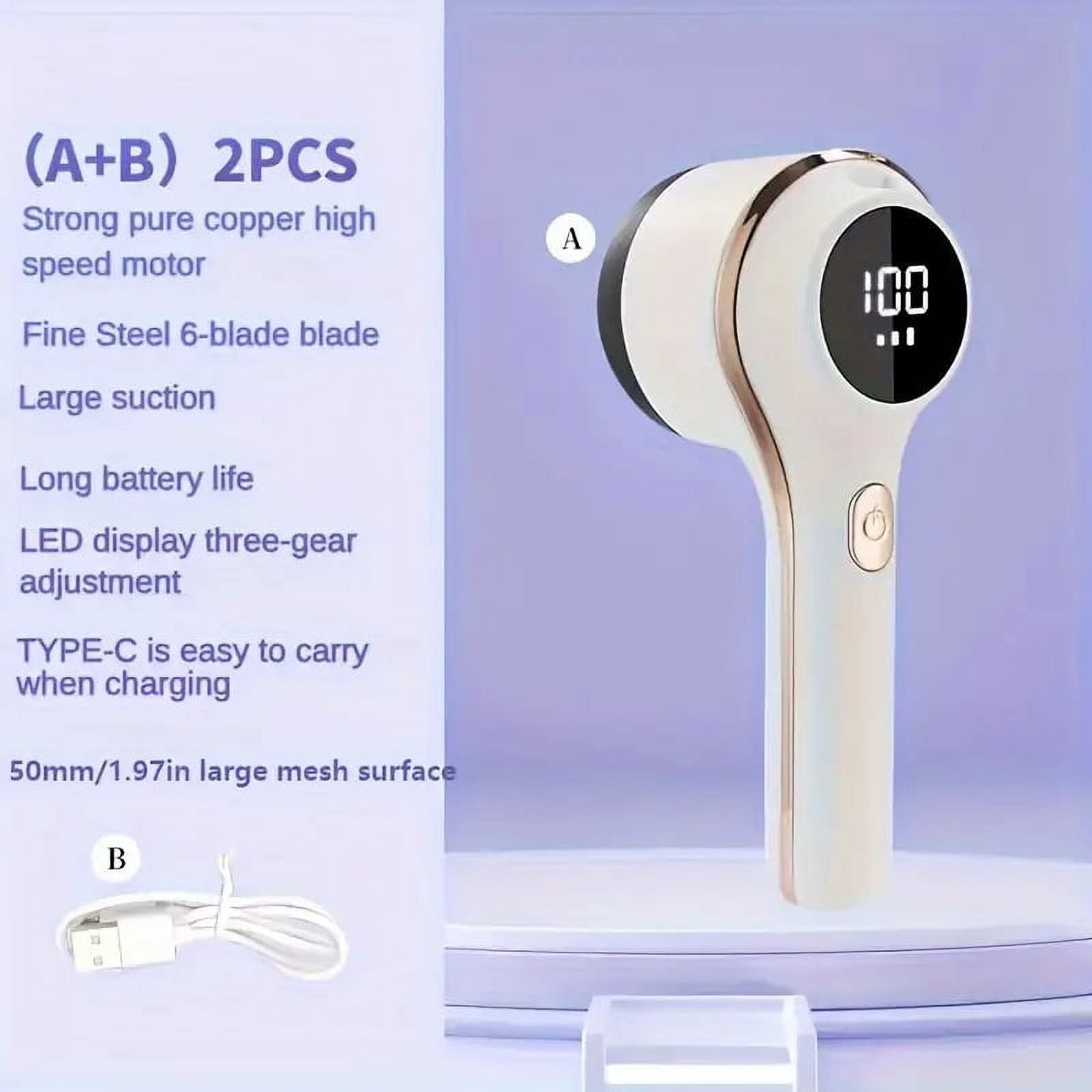 Fast-Charging USB Fabric Shaver with 3-Speed LED 6ft Steel Blade Type-C ...