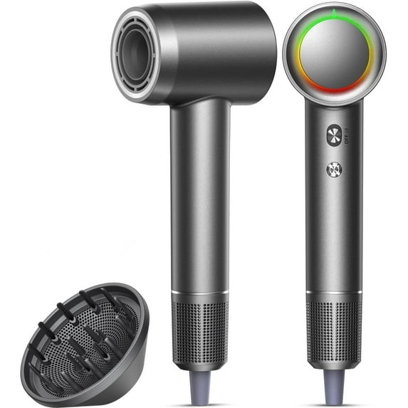 Fast Drying Ionic Hair Dryer with RGB Color-Changing Light Ring, Lightweight Brushless Motor ...