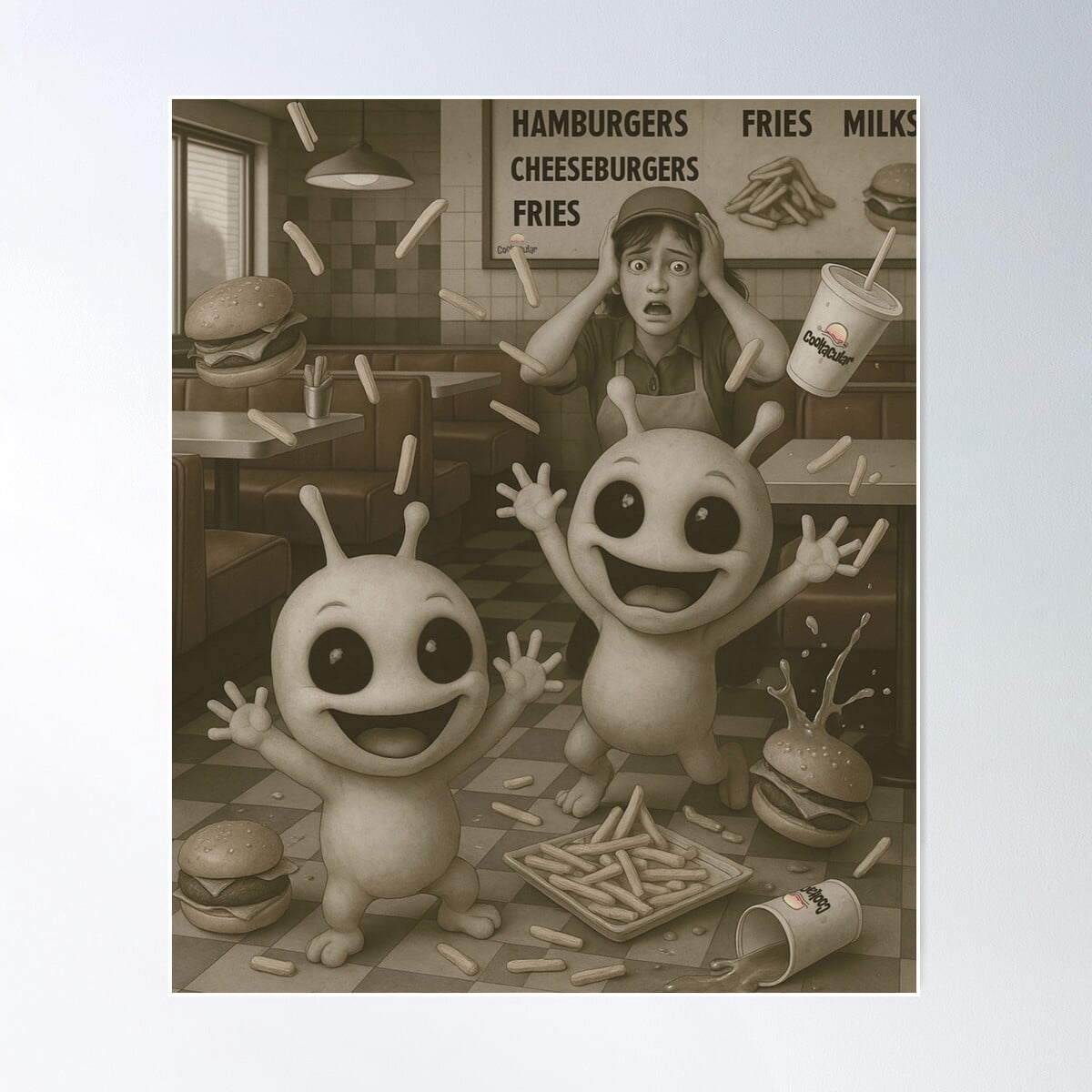 Fast Food Aliens Poster Wall Art, Modern Wall Decor For Living Room ...