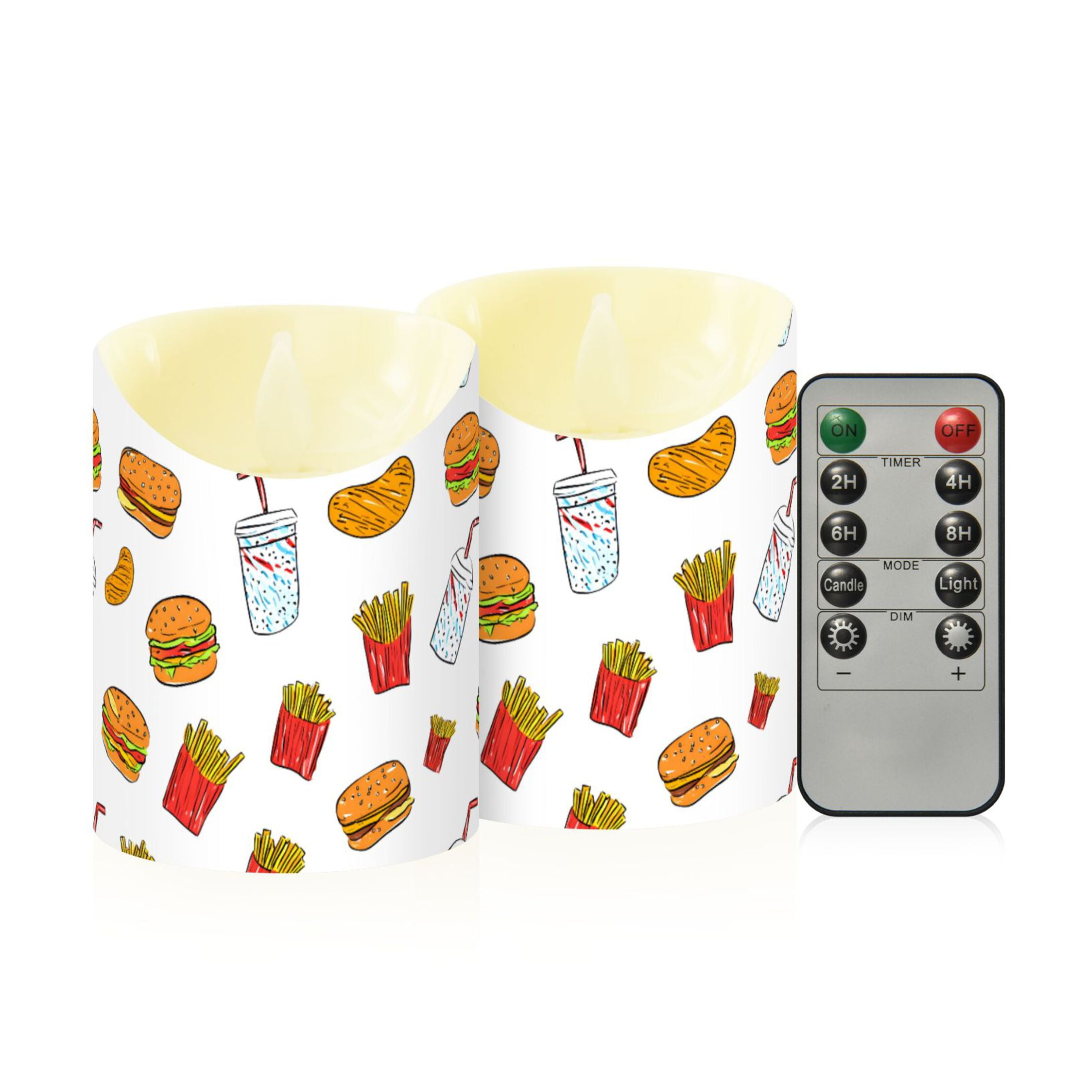 Fast Food Cartoon Flameless Candles 2 PCS with Remote Realistic Moving ...