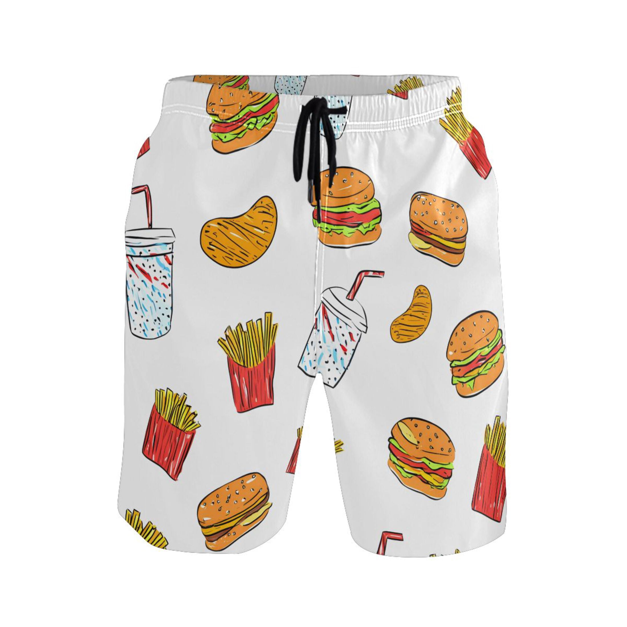 Fast Food Cartoon Mens Swim Trunks Quick Dry Board Shorts Breathable ...