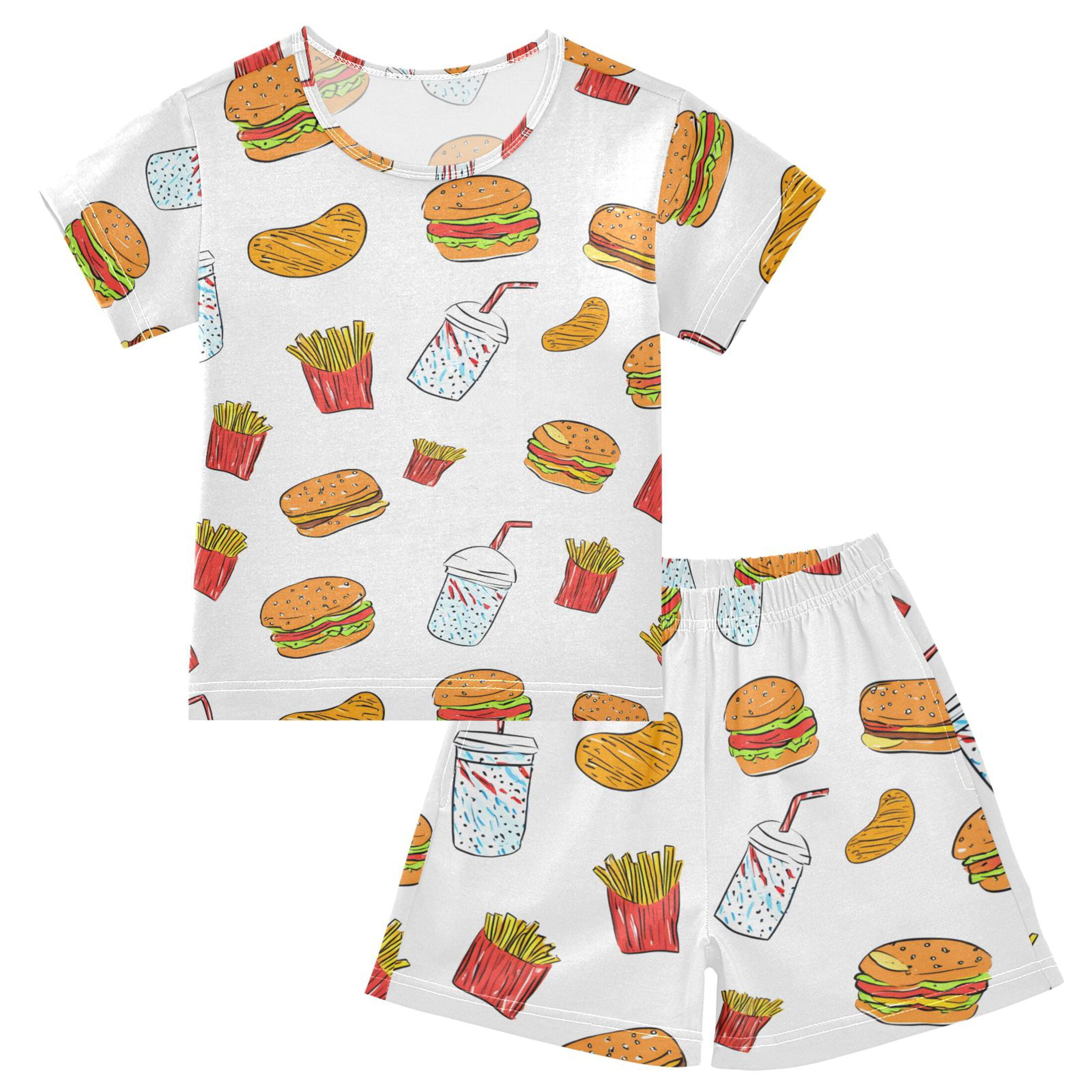 Fast Food Cartoon Summer Pajama Set Soft Cotton Short Sleeve Sleepwear ...
