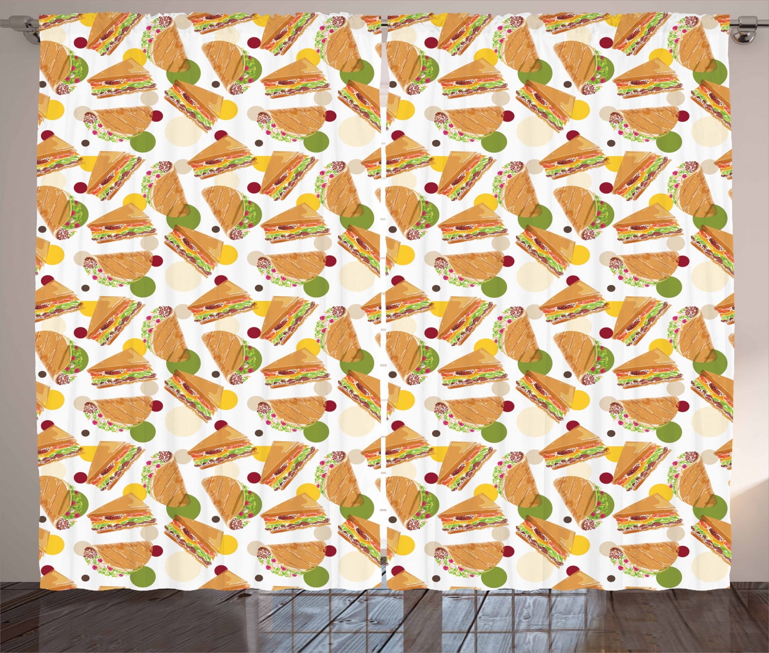 Ambesonne Fast Food Curtains 2 Panel Set, Sandwich and Taco Snacks, 108 ...