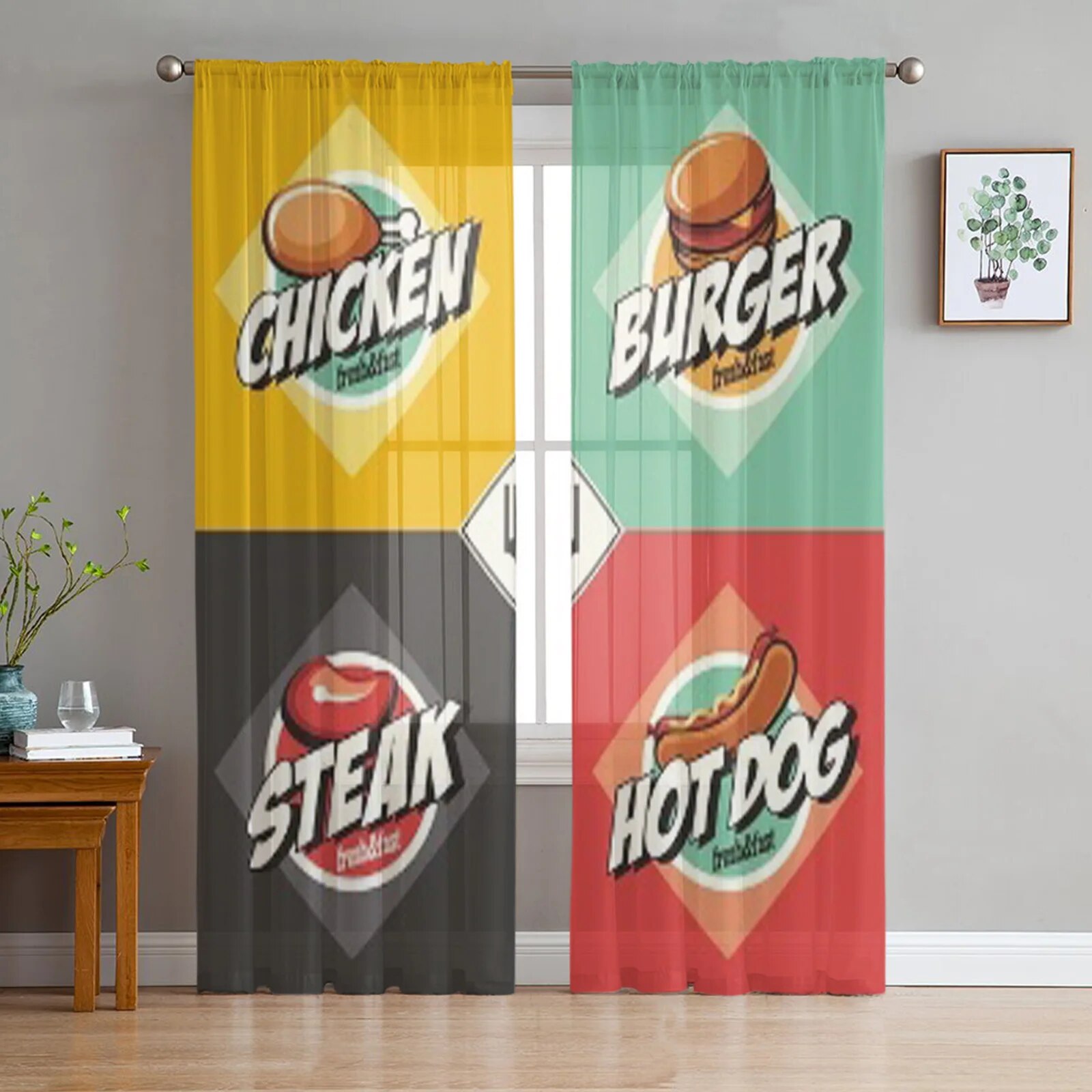 Fast Food Diner Labels Set Tulle Curtains For Living Room Sheer Curtain ...