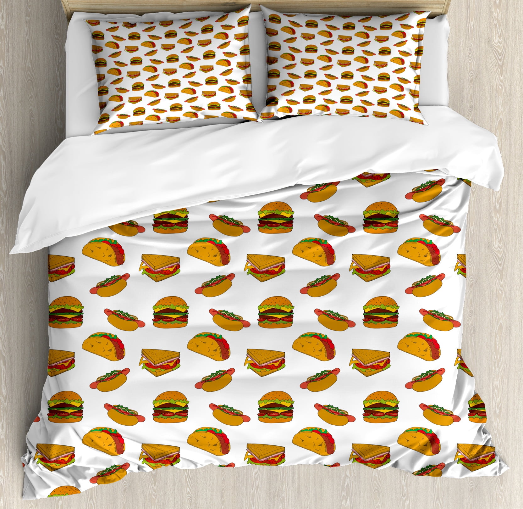 Fast Food Duvet Cover Set, Sandwiches Burgers Hot Dogs Sausage Cuisine ...