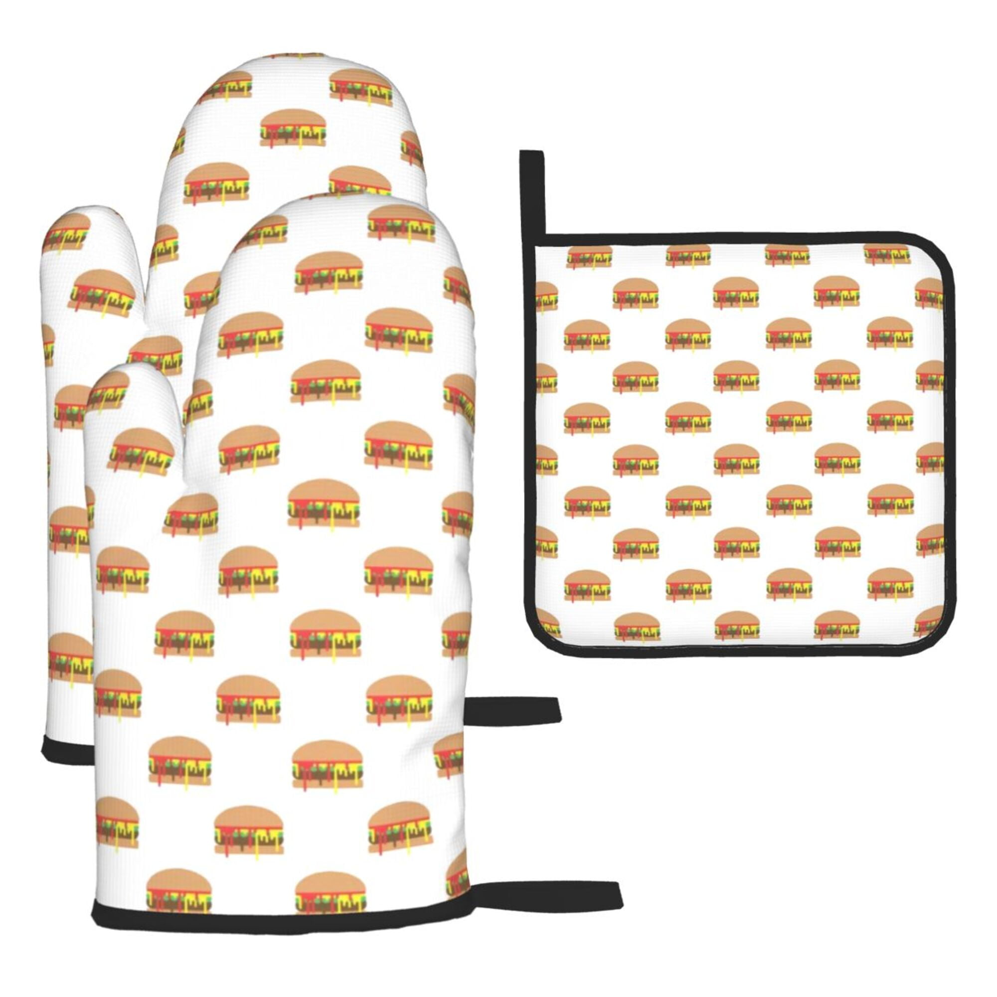 Fast Food Hamburger Elements Oven Gloves, Pot Clamp Set, Non slip and ...
