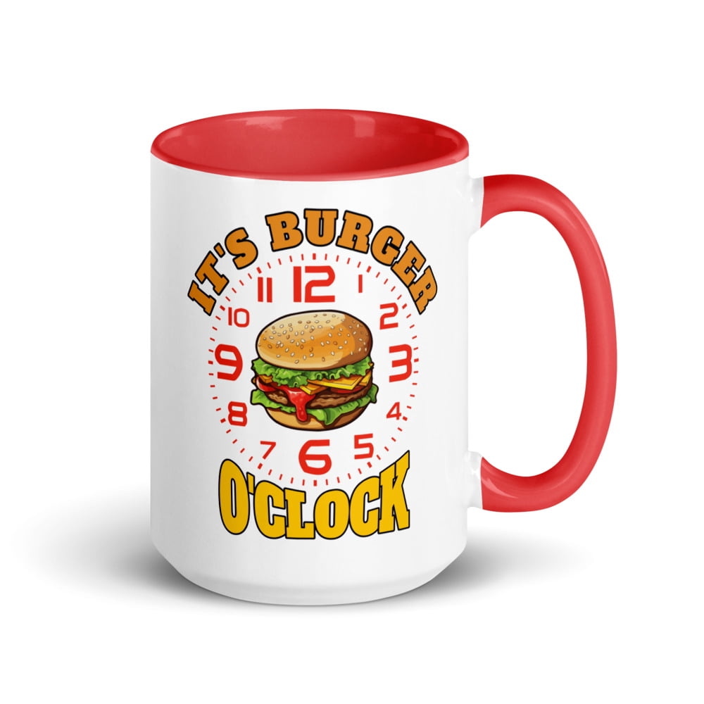 Fast Food Hamburger Lover Mug with Color Inside, It's Burger O'Clock ...