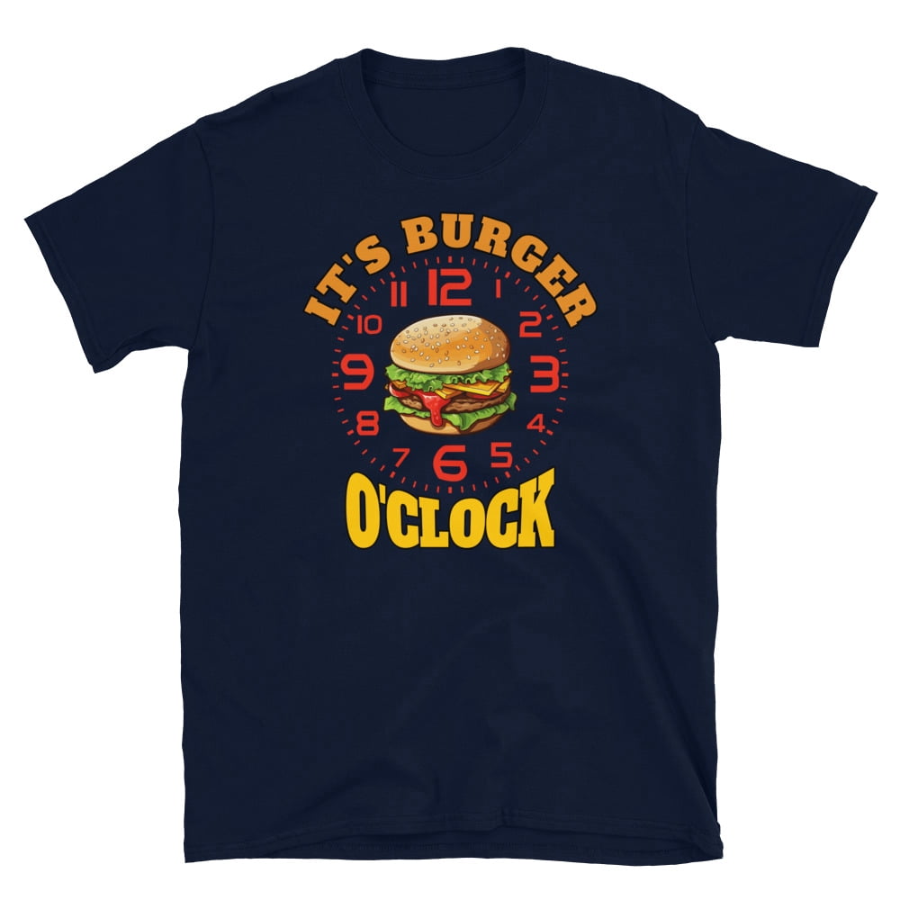 Fast Food Hamburger Lover Unisex T-Shirt, It's Burger O'Clock (Navy, S ...
