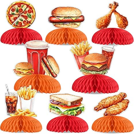 Fast Food Party Decorations, 8pcs Fast Food Honeycomb Centerpiece ...
