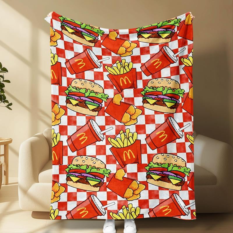 Fast Food Pattern Blanket, Burger Fries Drink Cartoon Print, Cozy ...
