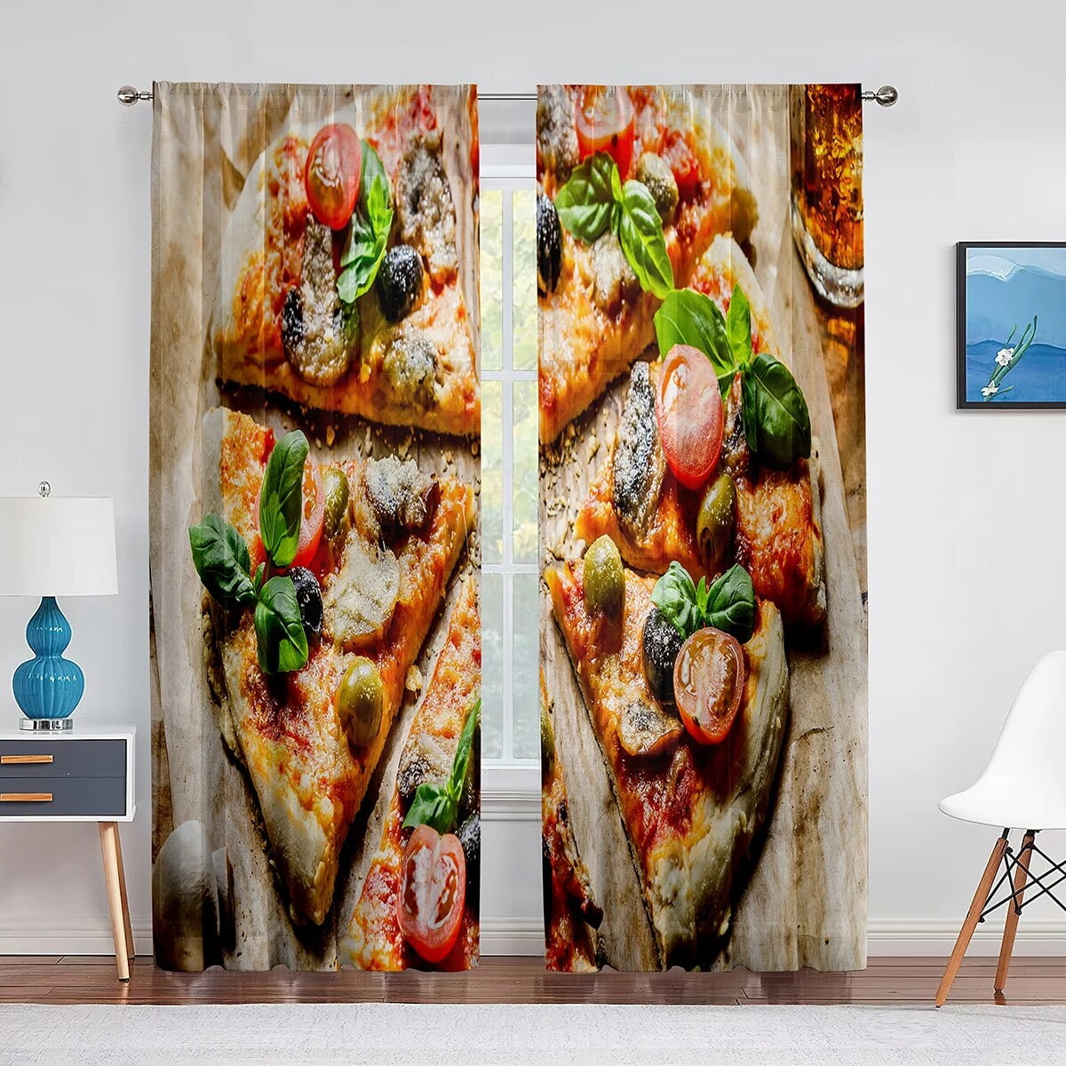 Fast Food Pattern Sheer Voile Curtain Pizza Hamburger Fries Chiffon ...