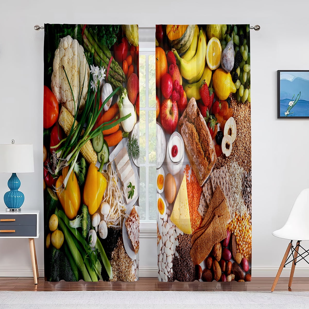 Fast Food Pattern Sheer Voile Curtain Pizza Hamburger Fries Chiffon ...