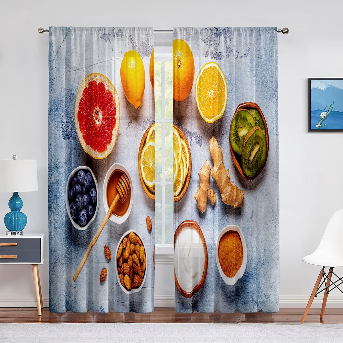 Fast Food Pattern Sheer Voile Curtain Pizza Hamburger Fries Chiffon ...