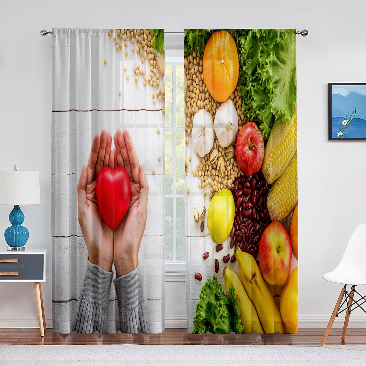 Fast Food Pattern Sheer Voile Curtain Pizza Hamburger Fries Chiffon ...