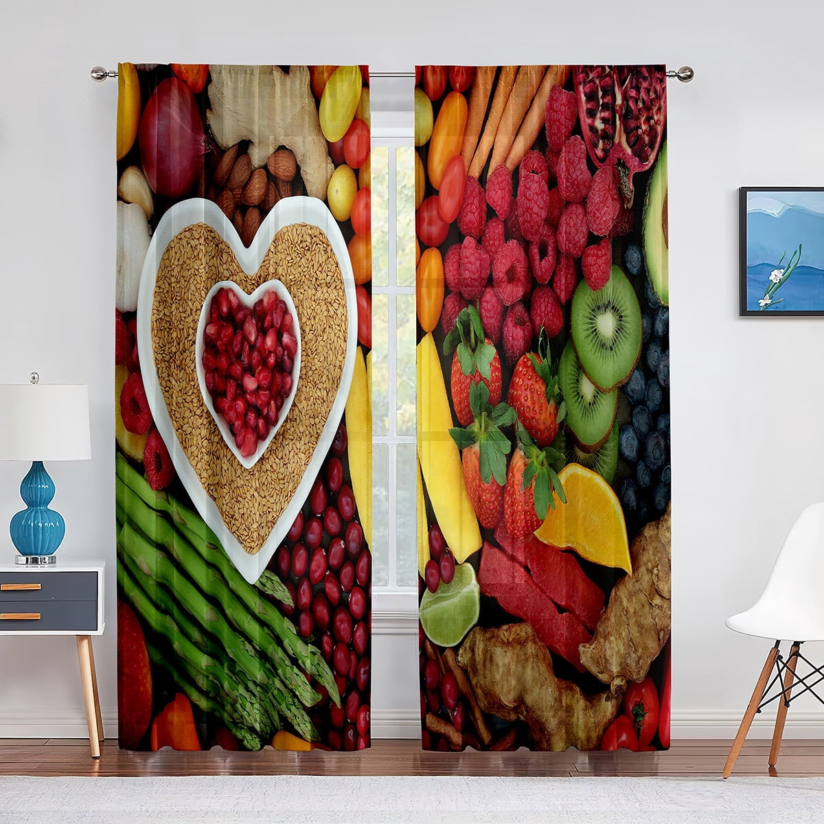 Fast Food Pattern Sheer Voile Curtain Pizza Hamburger Fries Chiffon ...