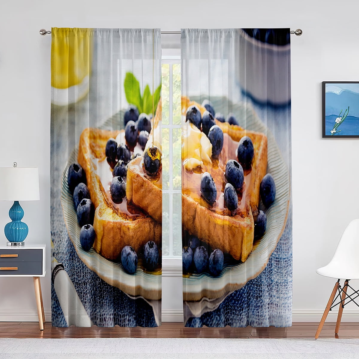 Fast Food Pattern Sheer Voile Curtain Pizza Hamburger Fries Chiffon ...