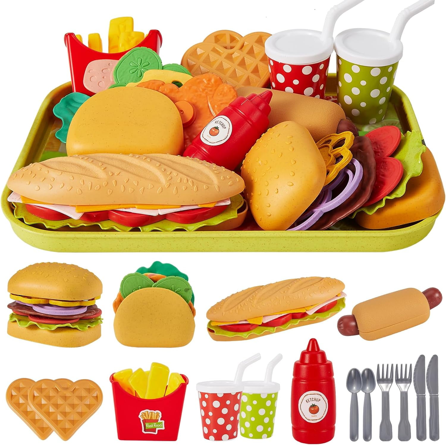 RUVINCE 16-Piece Kids Play Food Set - Multicolor Pretend Kitchen Food ...
