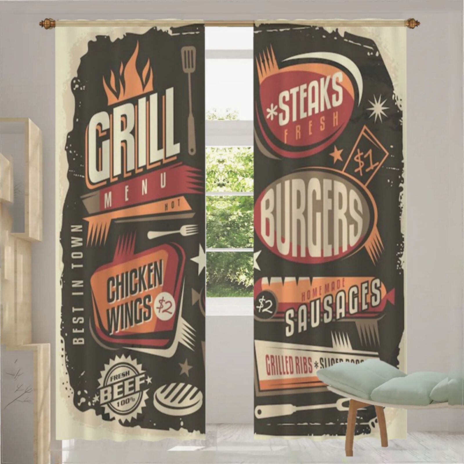 Fast Food Restaurant Menu Curtain For Living Room Bedroom Kitchen ...