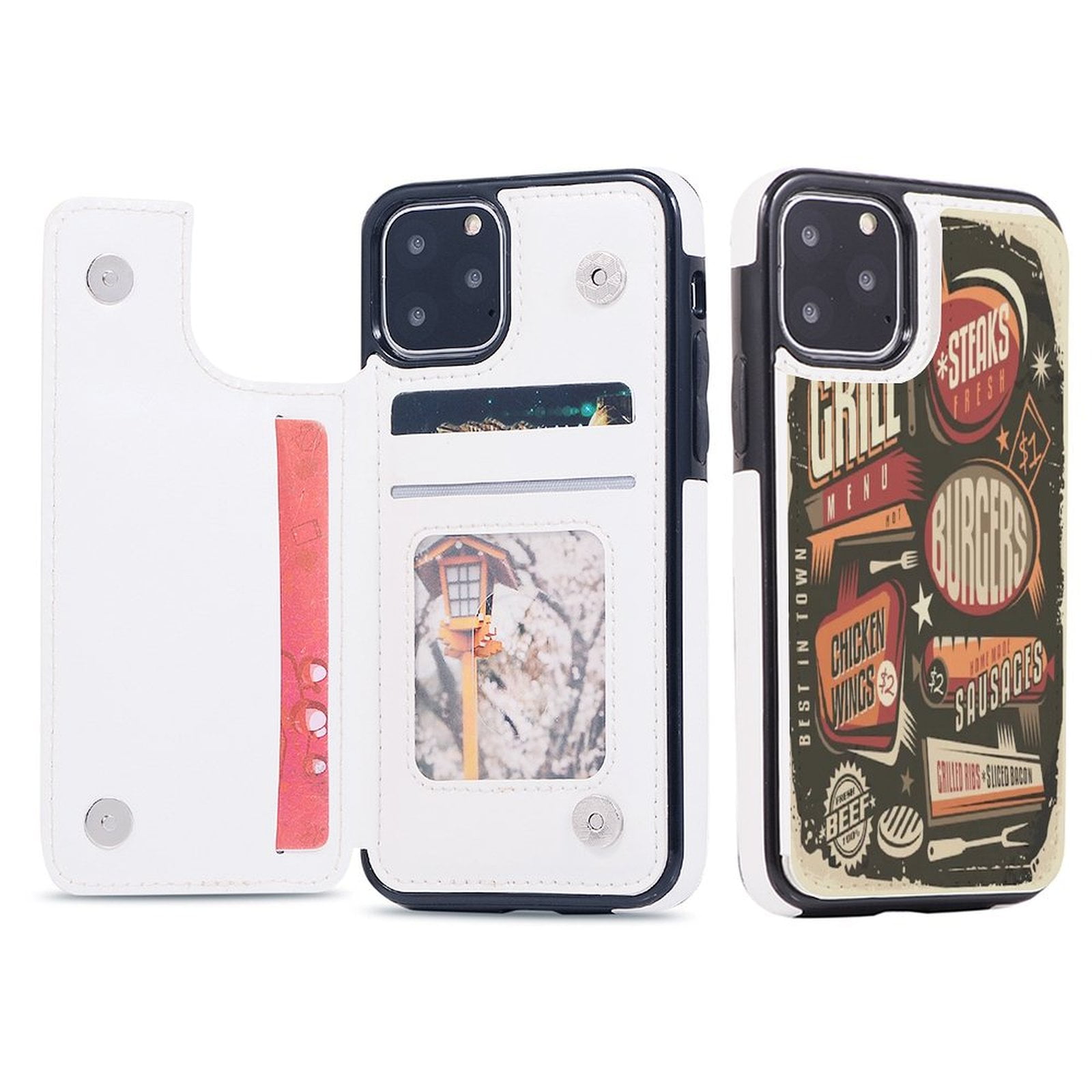 Fast Food Restaurant Menu Leather Wallet Case for iPhone 16 15 14 13 12 ...