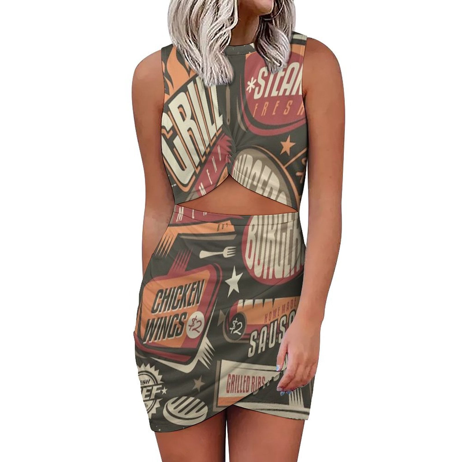 Fast Food Restaurant Menu Women's Crossover Slim Hip Dress Summer ...