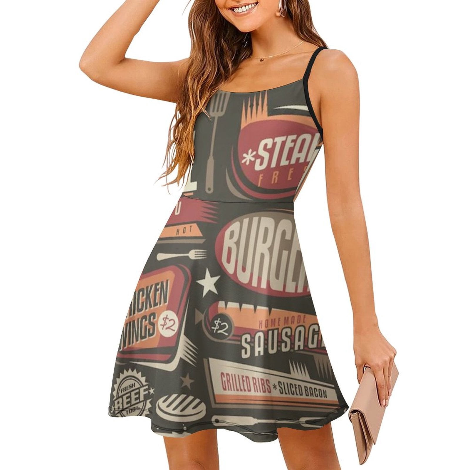 Fast Food Restaurant Menu Women's Sleeveless Spaghetti Strap Mini Short ...