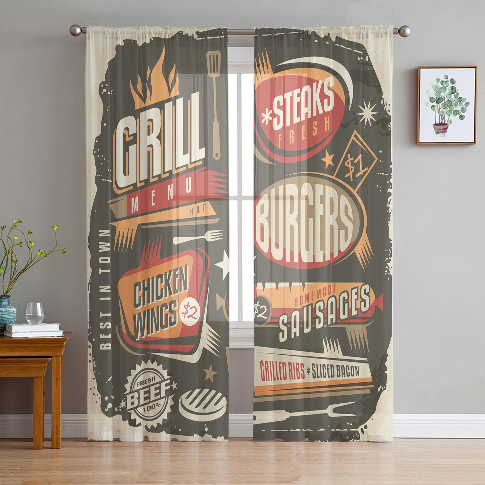 Fast Food Set Tulle Curtains For Living Room Sheer Curtain Bedroom Veil ...