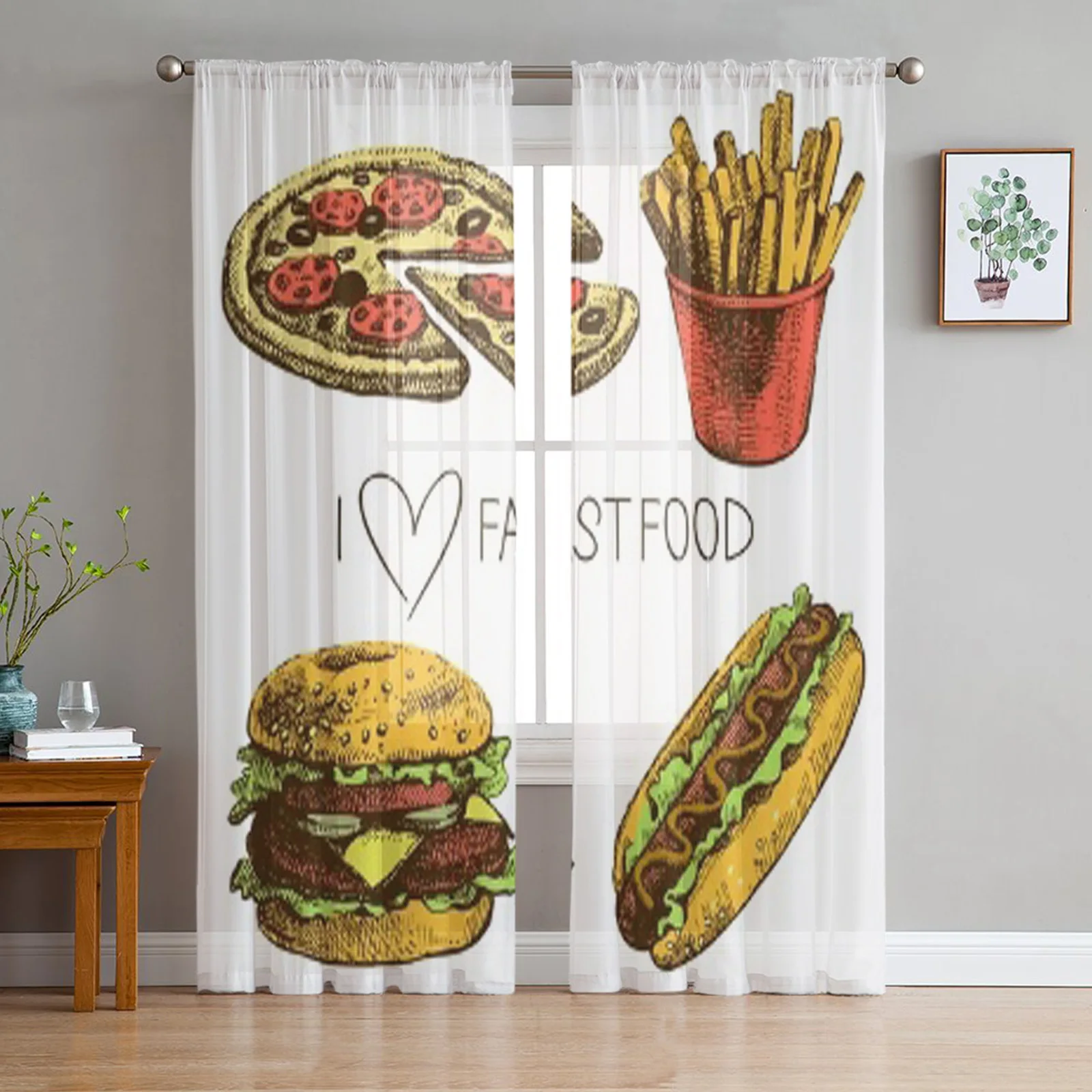 Fast Food Set Tulle Curtains For Living Room Sheer Curtain Bedroom Veil ...