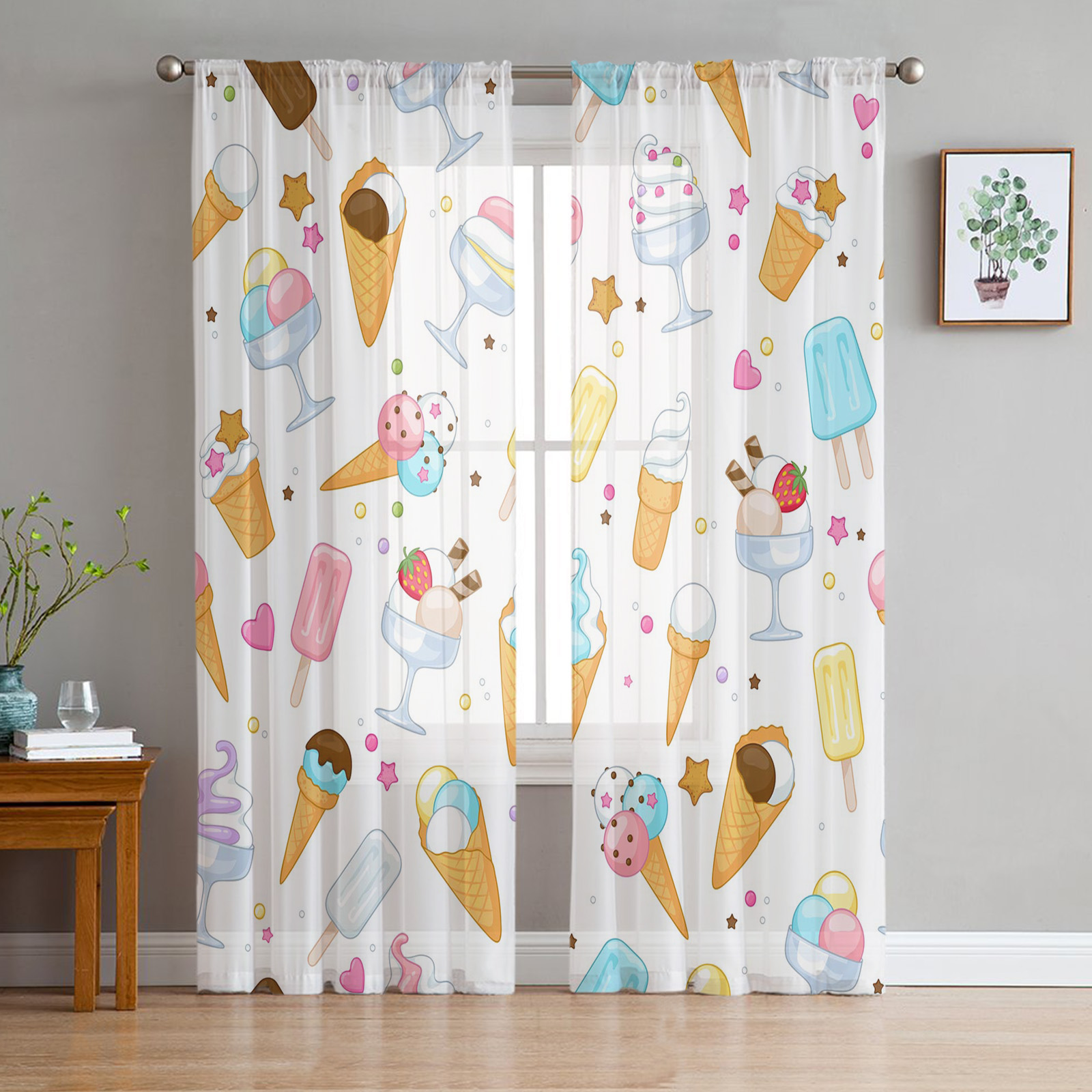 Fast Food Set Tulle Curtains For Living Room Sheer Curtain Bedroom Veil ...