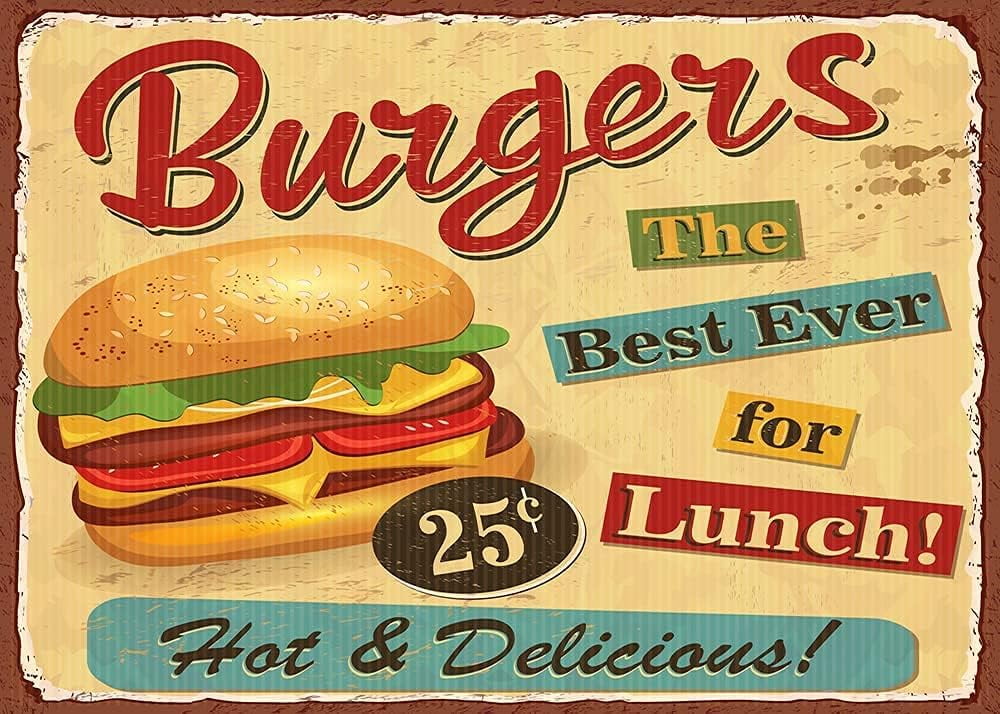 Fast Food Shop Metal Signs Vintage Burgers The Best Ever For Lunch ...