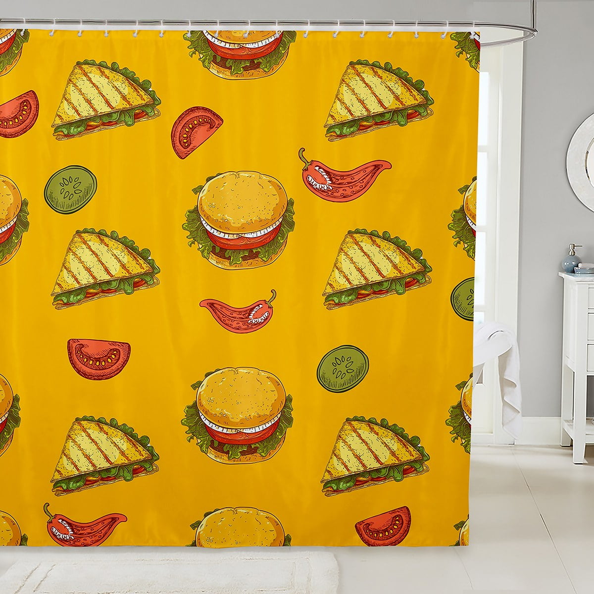 Fast Food Shower Curtain Easter Gifts Hamburger Sandwich Bathroom ...
