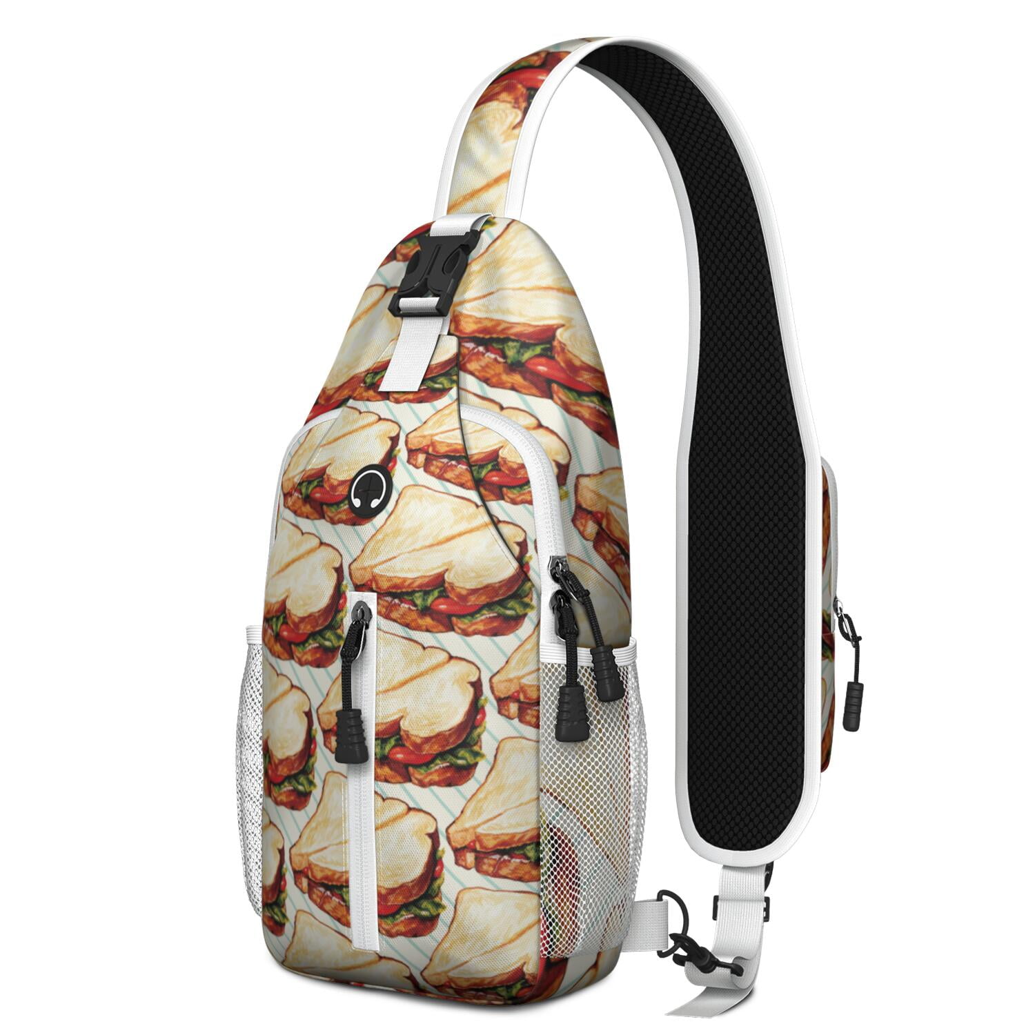 Fast Food Style Sling Backpack, Burger and Sandwich Print Crossbody ...